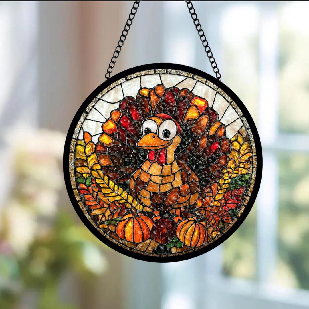 Turkey Stained Glass Window Hanging, Christmas Gifts, Thanksgiving ...