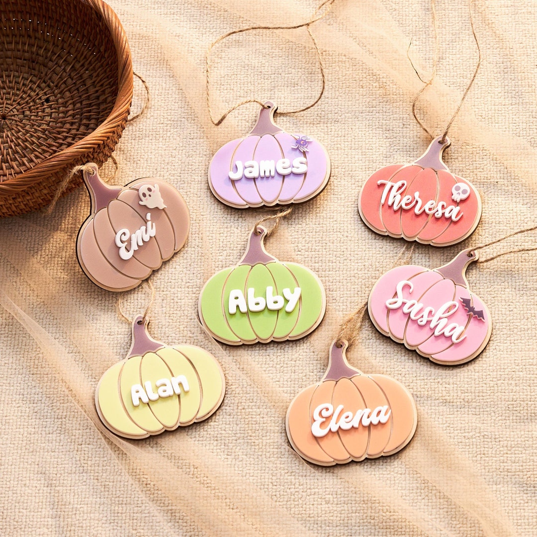 Personalized Halloween Basket Tag, Custom Pumpkin Name Tag, Spooky ...