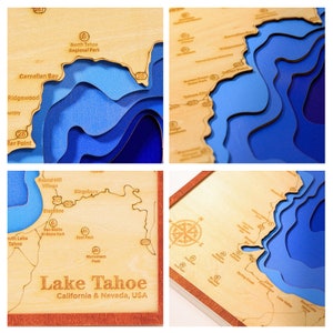 3D Custom Wooden Lake Map, Coastline Wood Laser Engraved Map ...