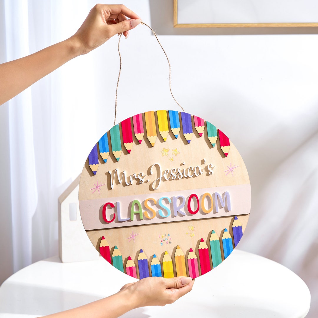 Personalize Classroom Pencil Welcome Sign, Teacher Door Sign, Teacher ...