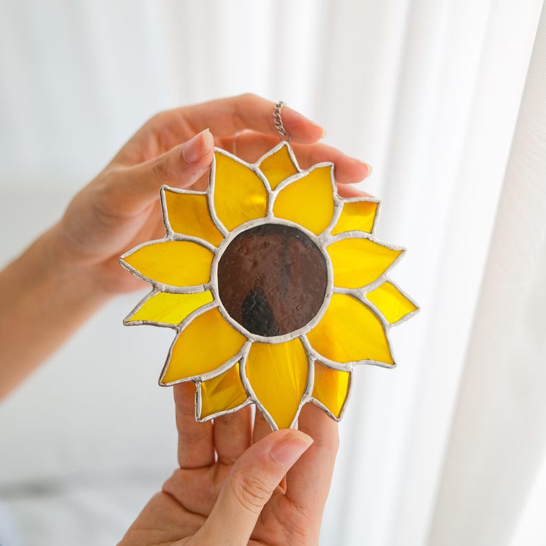 Stained Glass Sunflower Suncatcher: Handcrafted Window Hanging - Etsy