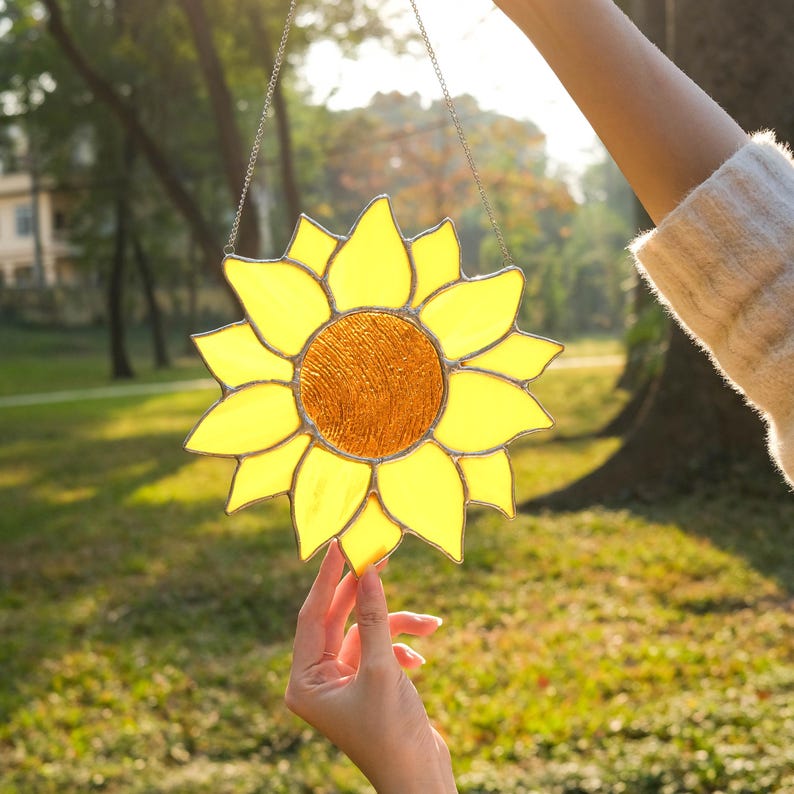 Stained Glass Sunflower Suncatcher: Handcrafted Window Hanging - Etsy