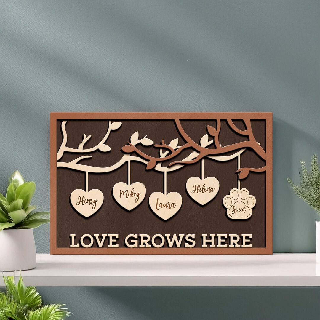 Family Tree Hanging Heart 3D Wall Hanging Decoration, Gift for ...