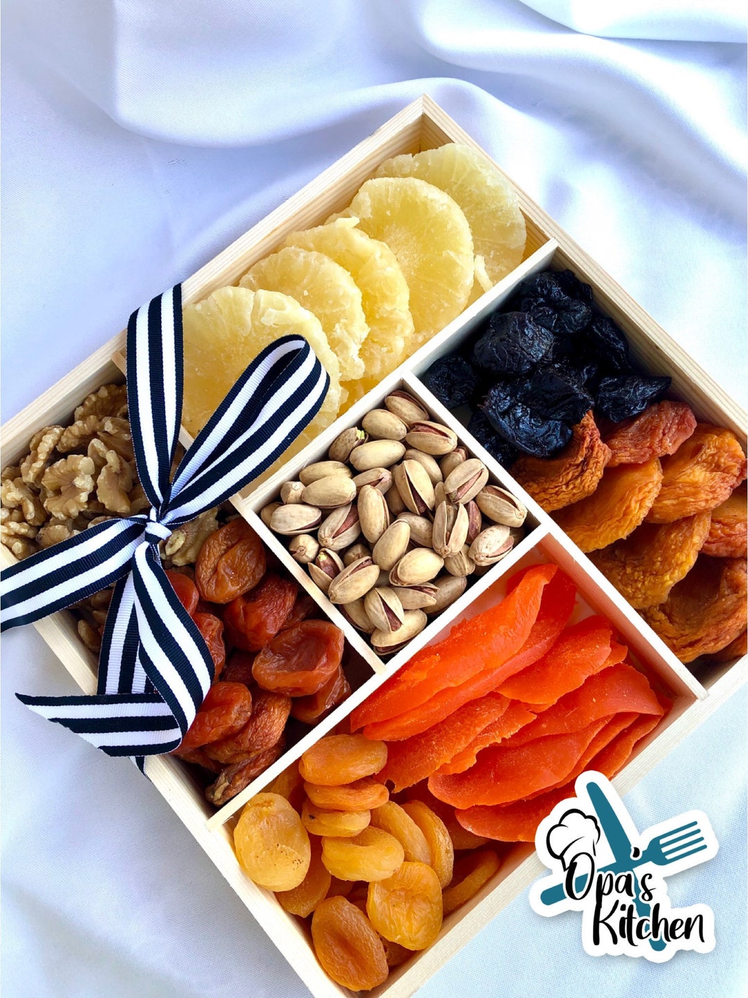 Homemade Dried Fruit & Nut Gift Box - Opa's Kitchen - Custom Ribbon ...