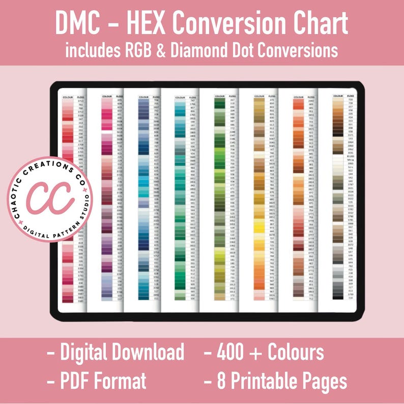 DMC - Hex - RGB - Diamond Dot Conversion Chart || Digital PDF Download ...