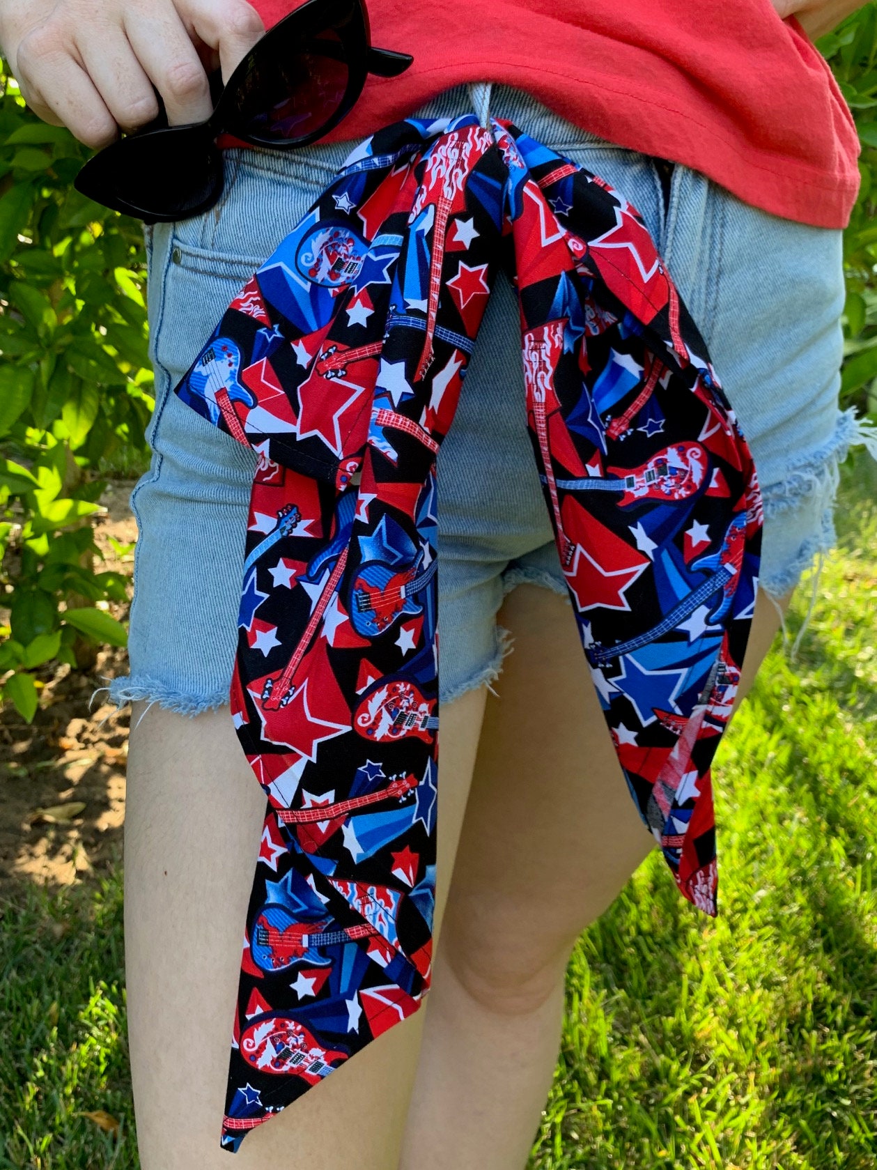 Bandana Rock America Red, White and Blue Stars and Guitars Print - Etsy