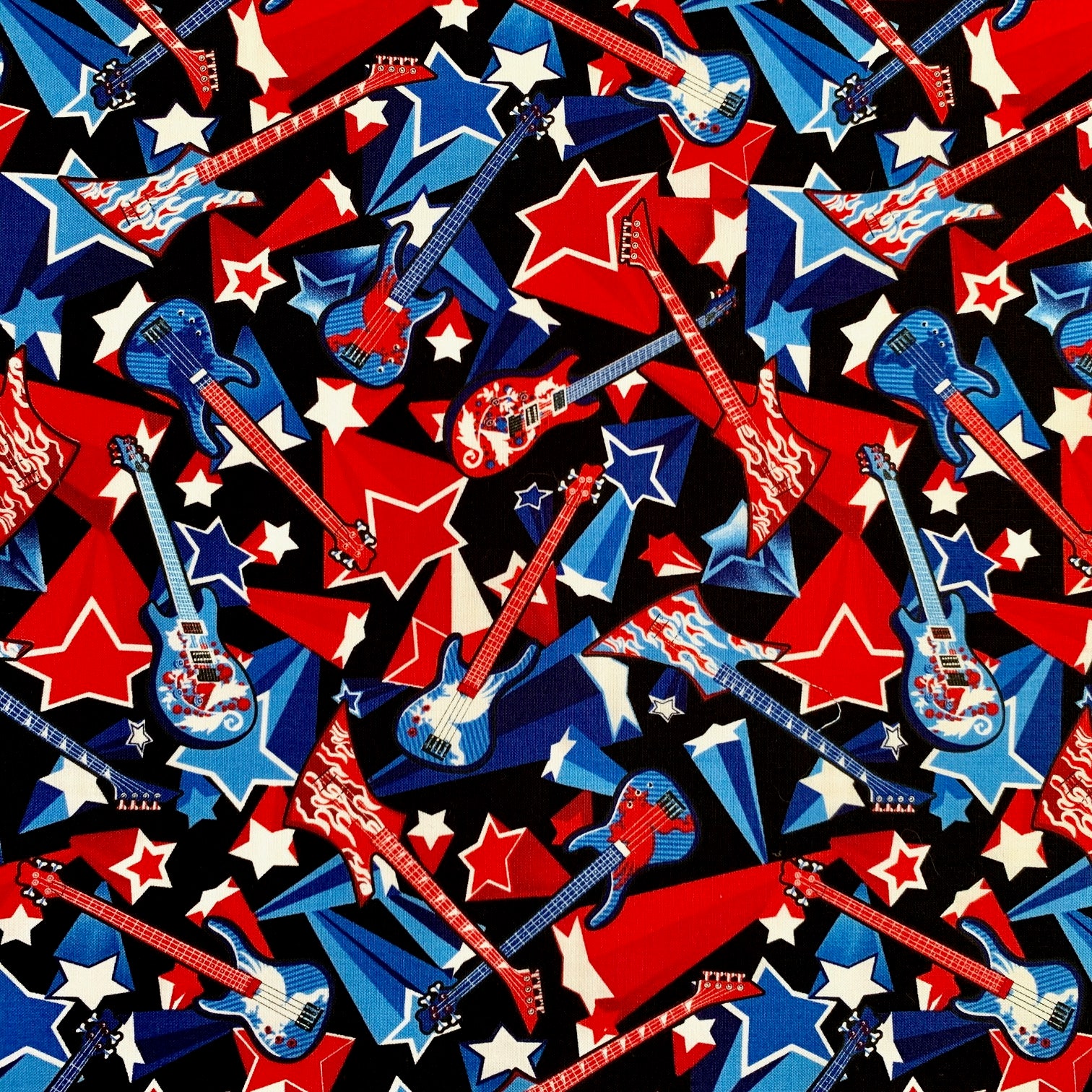 Bandana Rock America Red, White and Blue Stars and Guitars Print - Etsy