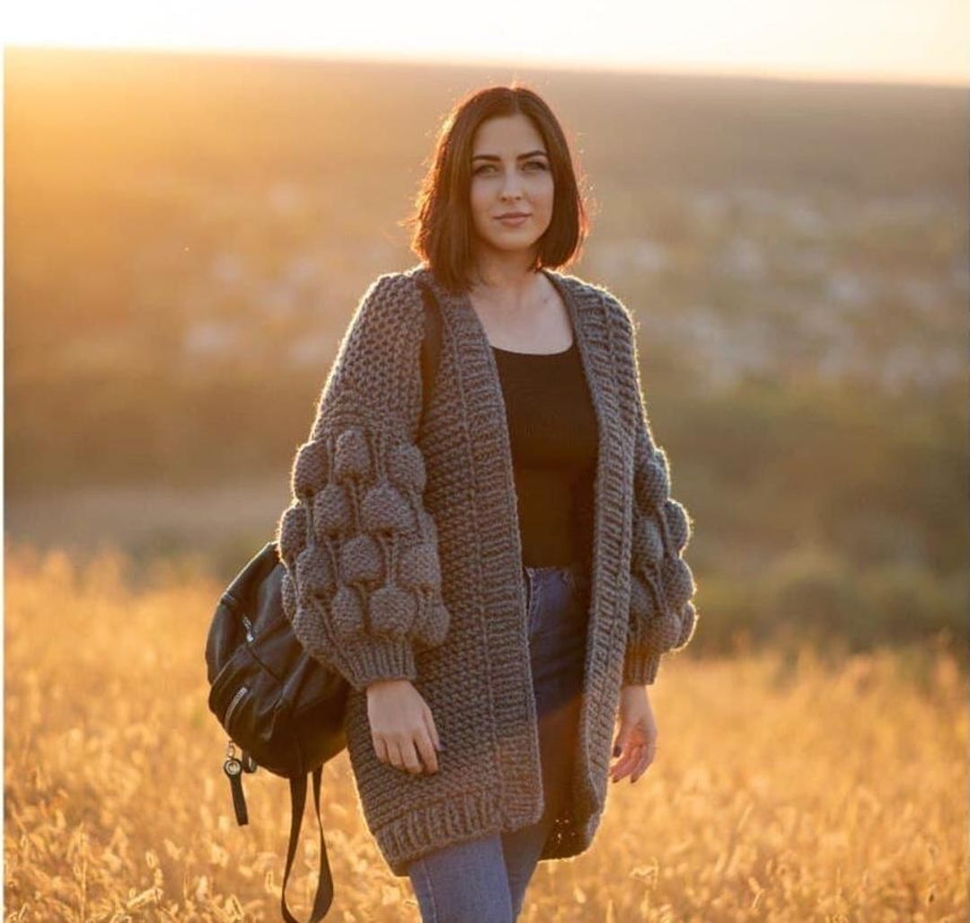 Chunky Winter Cloak, Cottagecore Handknitted Cardigan, Bulky Loose Fit ...