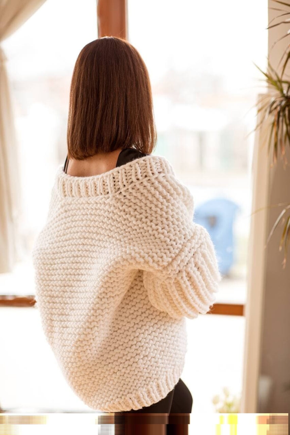 White Chunky Knit Balloon Sleeve Cardigan Oversize Cardigan - Etsy