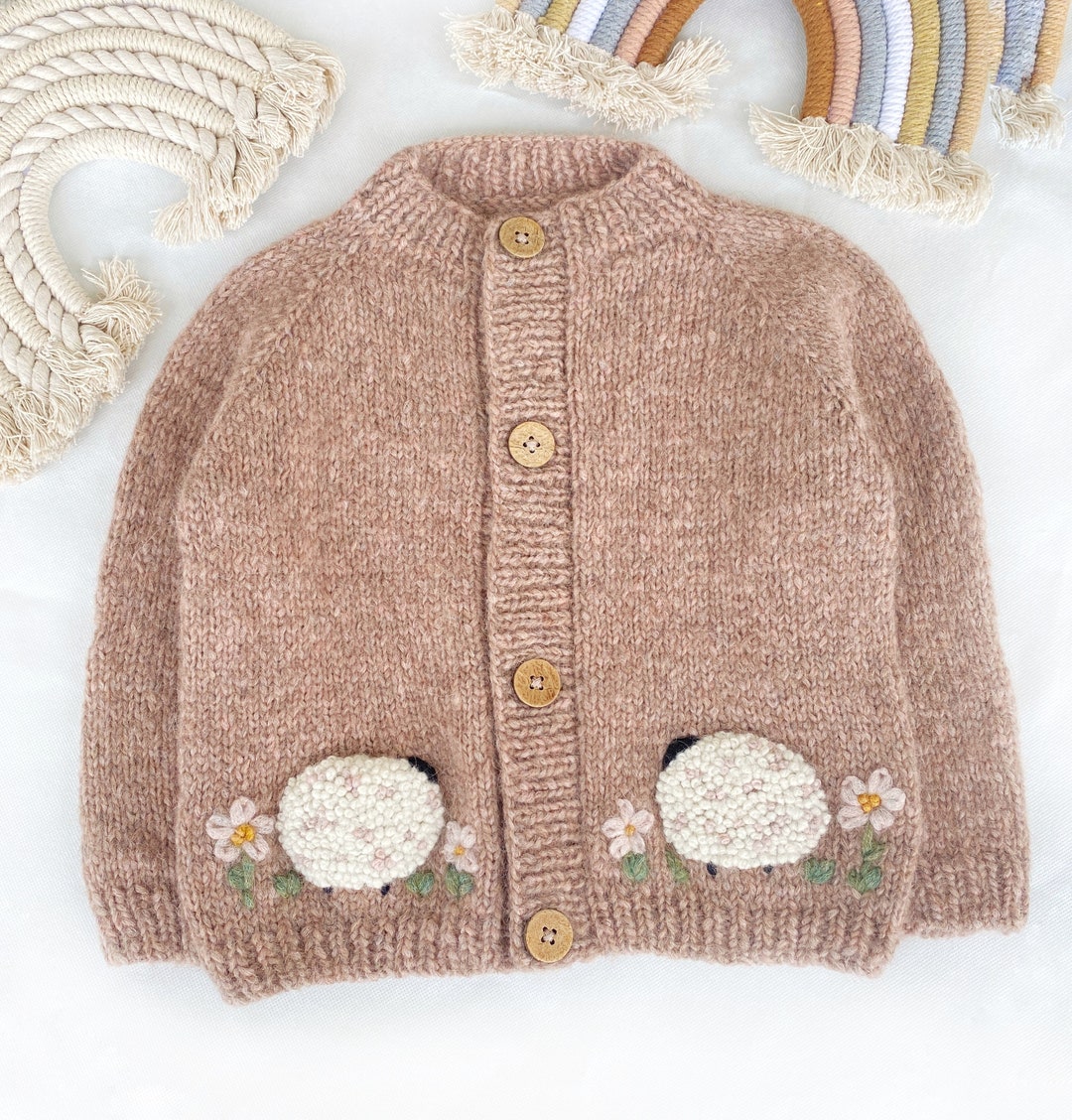 Handknitted Baby Cardigan, Lamb Lovey Cardigan, Cozy Knitwear Soft Wool ...