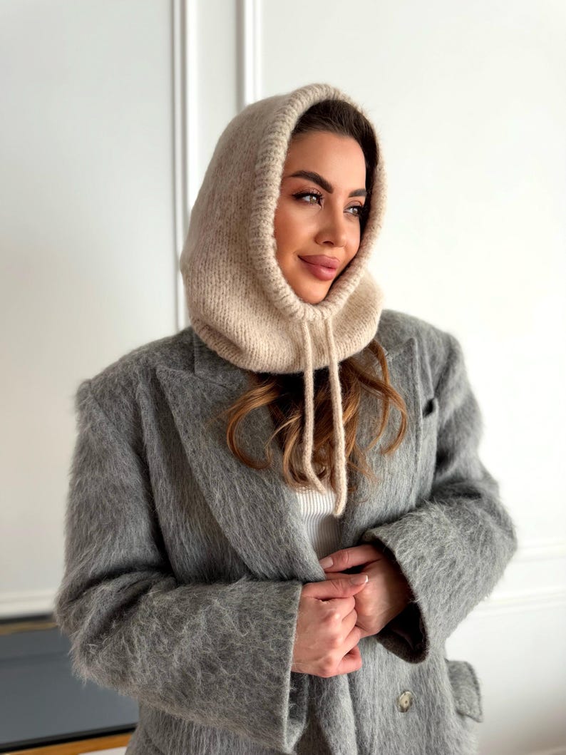 Face Shield Hood, Balaclava Knit Hood, Adult Knitted Bonnet, Cowl ...