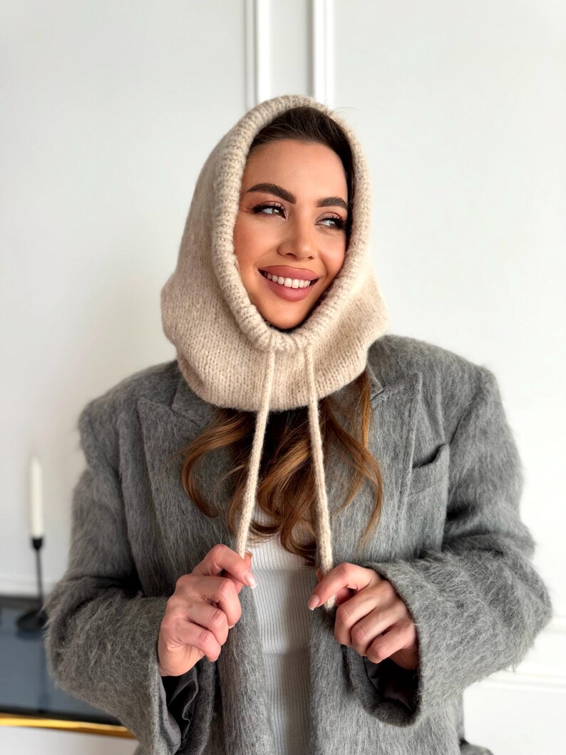 Face Shield Hood, Balaclava Knit Hood, Adult Knitted Bonnet, Cowl ...