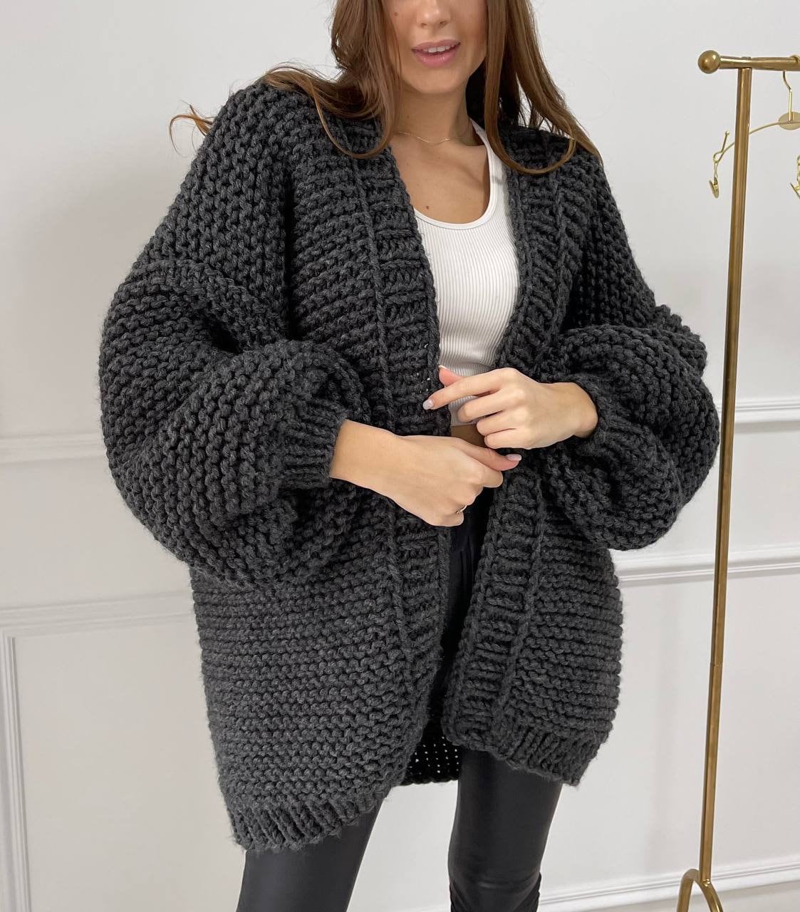 Chunky Knit Cardigan Knitting Pattern, Bishop Sleeve Cardigan ...
