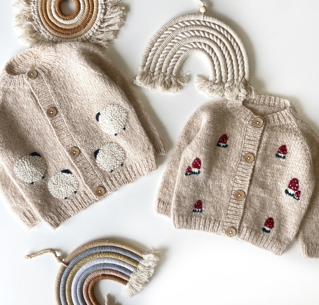 Handknitted Baby Cardigan, Lamb Lovey Cardigan, Cozy Knitwear Soft Wool ...
