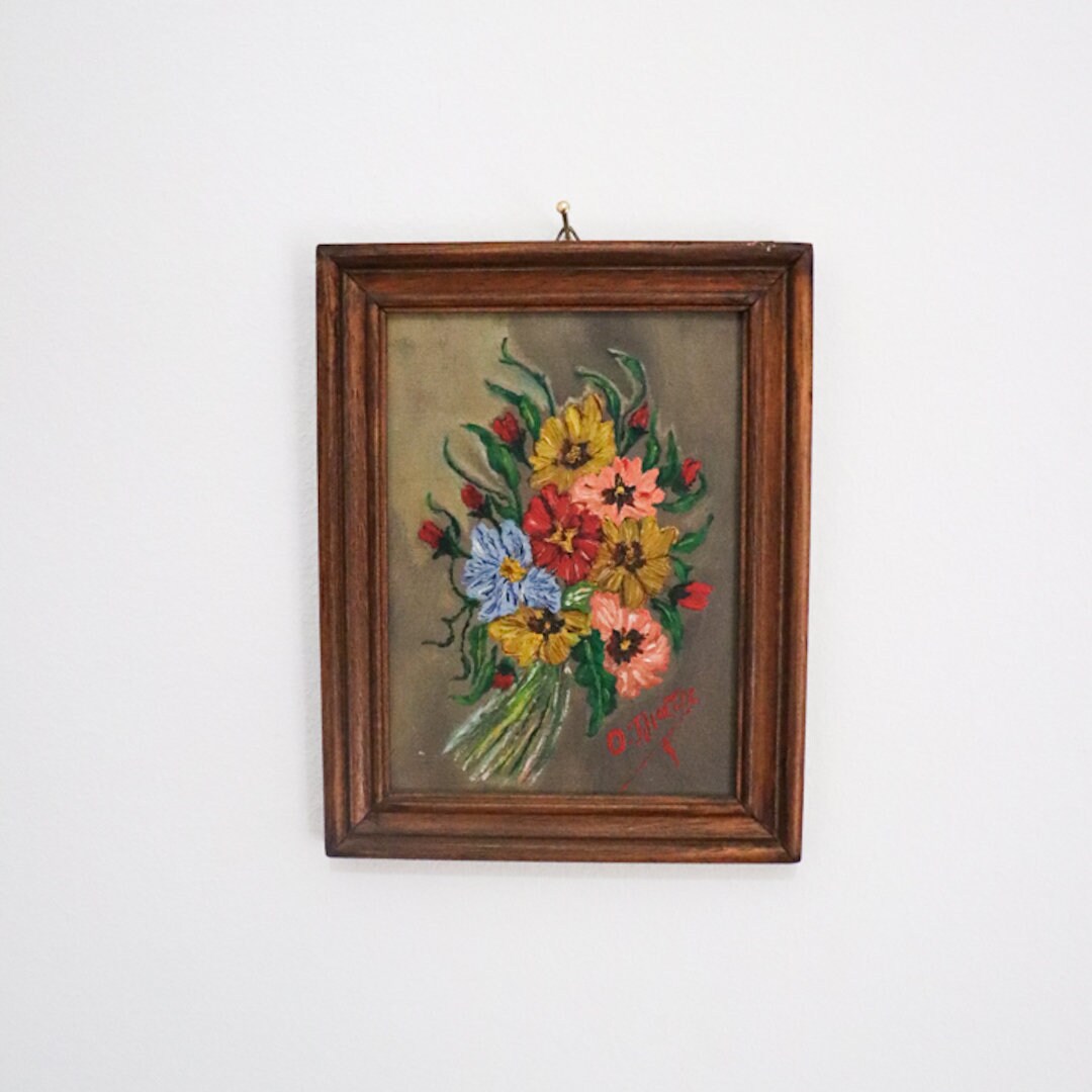 A Vintage Frame Artwork, Small Still Life Flowers Painting,collectible ...