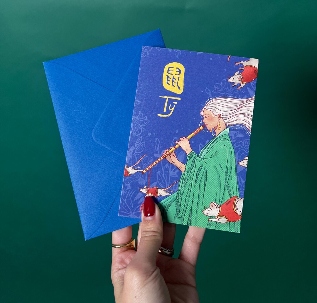 Rat Greeting Card With Envelope - Vietnamese and Chinese (asian) Zodiac ...