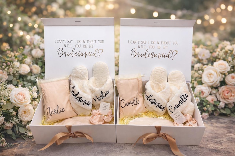 Personalized Bridesmaid Proposal Box • Pajama Set, Sleep Mask ...