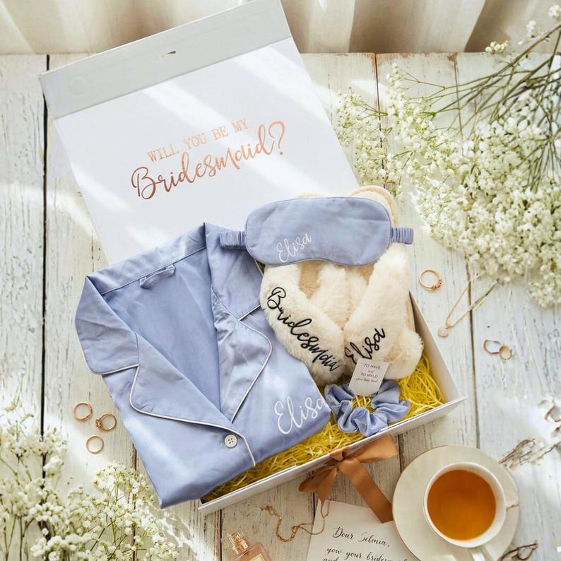 Personalized Bridesmaid Proposal Box • Pajama Set, Sleep Mask ...