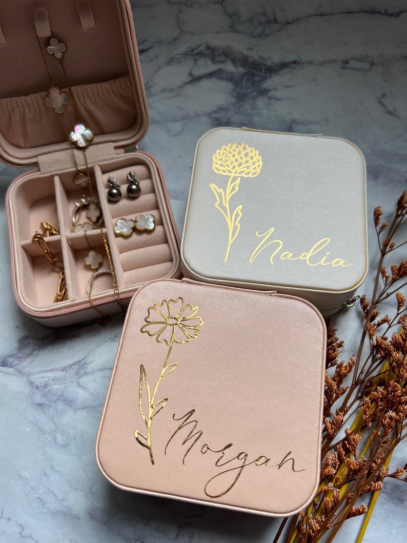 Personalized Birth Flower Jewelry Boxes Bridesmaid - Etsy