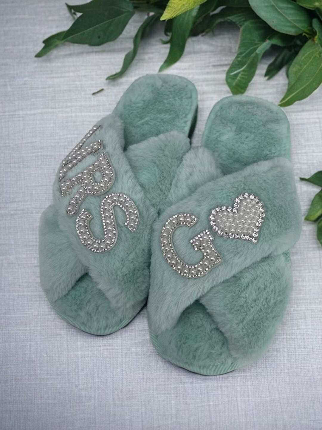 NEW COLOR Sage Green Personalized Slippers Spa Slippers Initials ...
