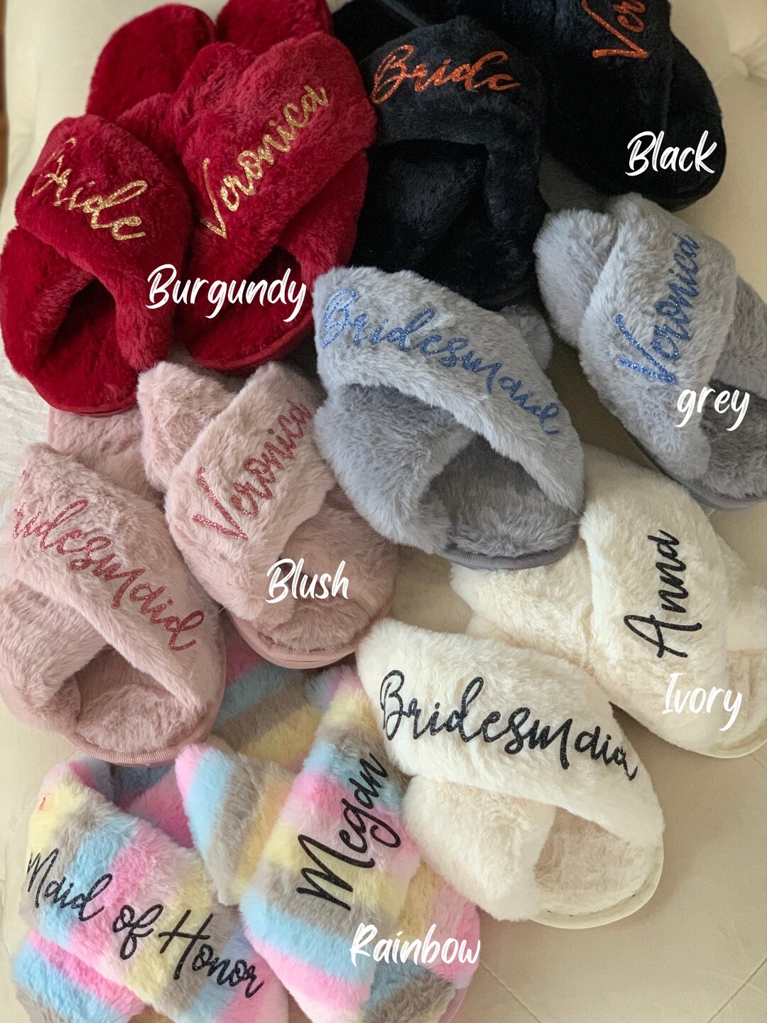 Bridal Fluffy Slippers Set, Custom Bridesmaid Gifts, Personalized ...