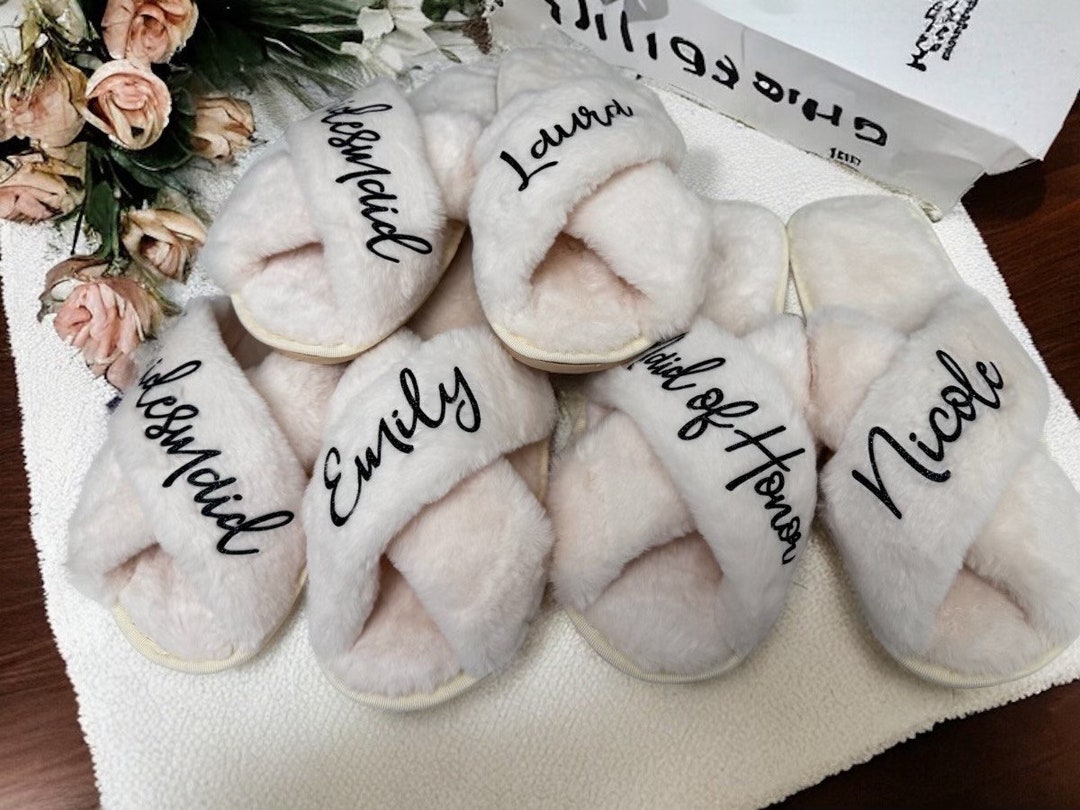 Name Customization Fluffy Slippers, Custom Bridesmaid Gifts ...