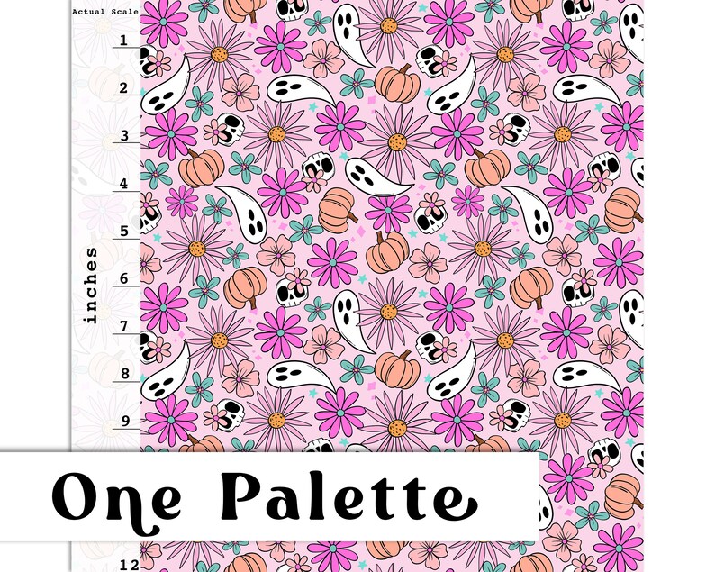 Floral Ghost Halloween Seamless Pattern: Spooky Skull Fall File ...