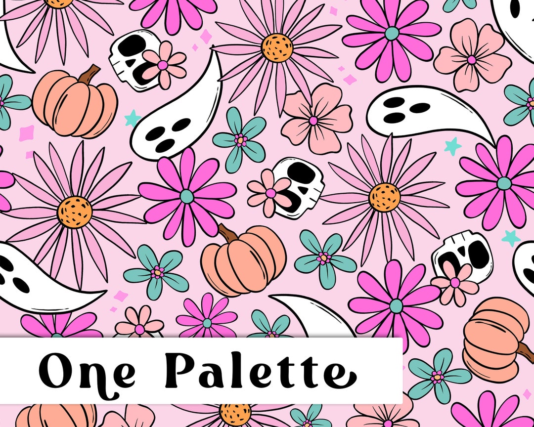 Floral Ghost Halloween Seamless Pattern: Spooky Skull Fall File ...