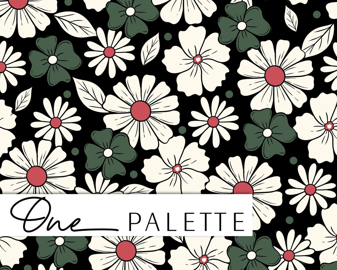 NOELLE GREEN V2 | Floral Christmas Seamless Digital Pattern, Retro ...