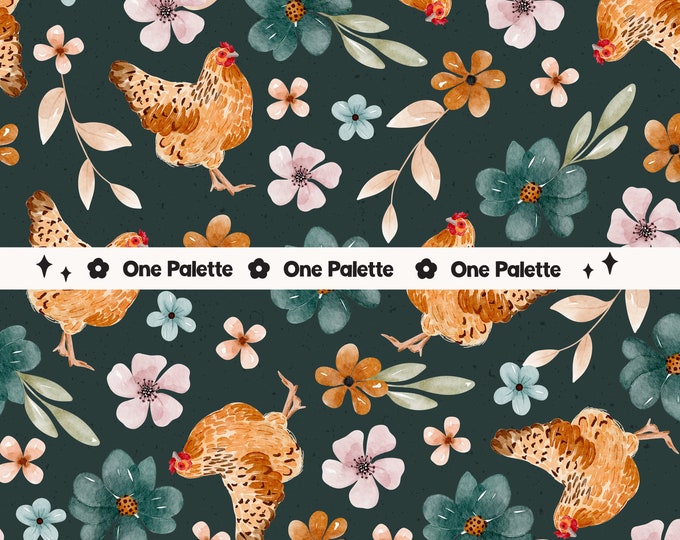 Fall Floral Roosters Chickens Seamless Pattern, Boho Fall Farm Animals ...