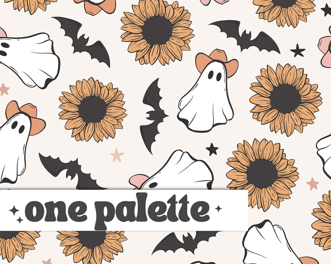 DIXIE | Boho Sunflower Halloween Spooky Ghost Cowboy Seamless Digital ...