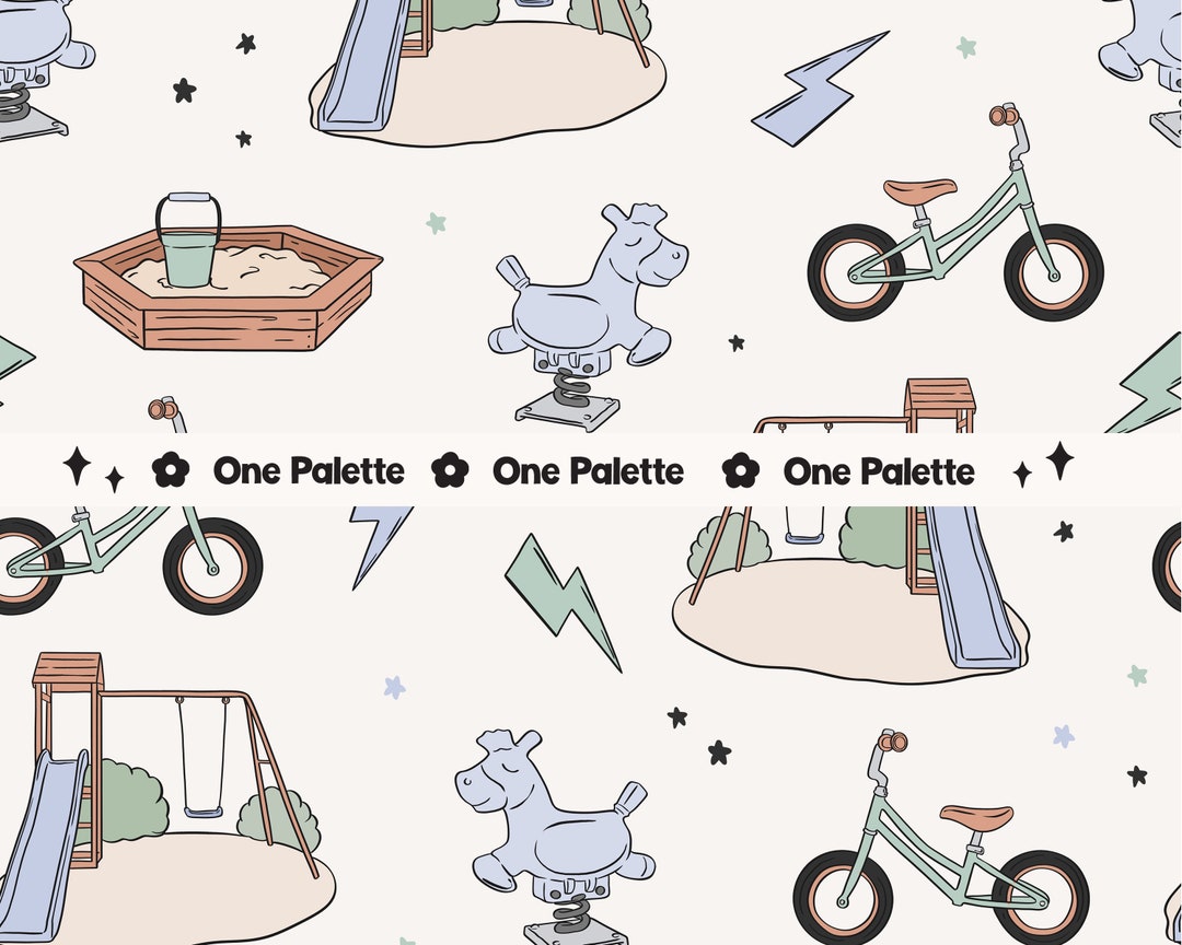 PLAYGROUND | Blue Kids Playground Seamless Digital Pattern, Back to ...