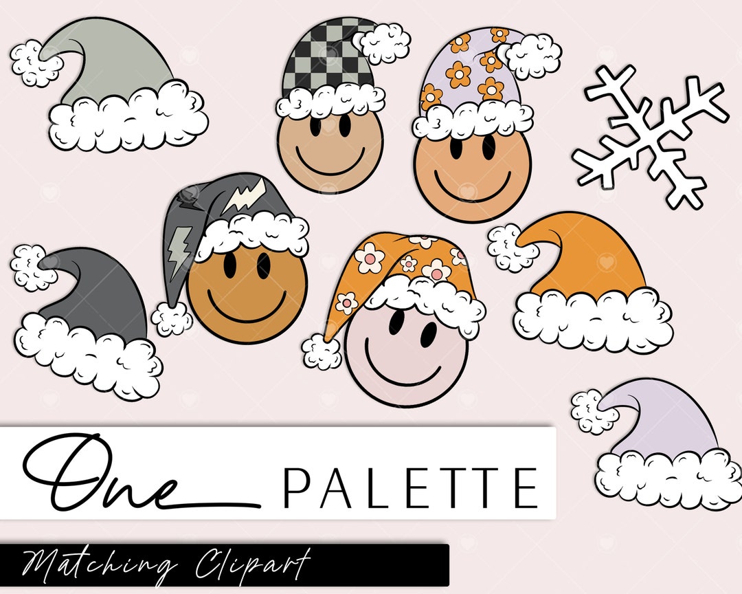 Retro Smiley Christmas Clipart: Matching PNG Stickers (digital Download ...