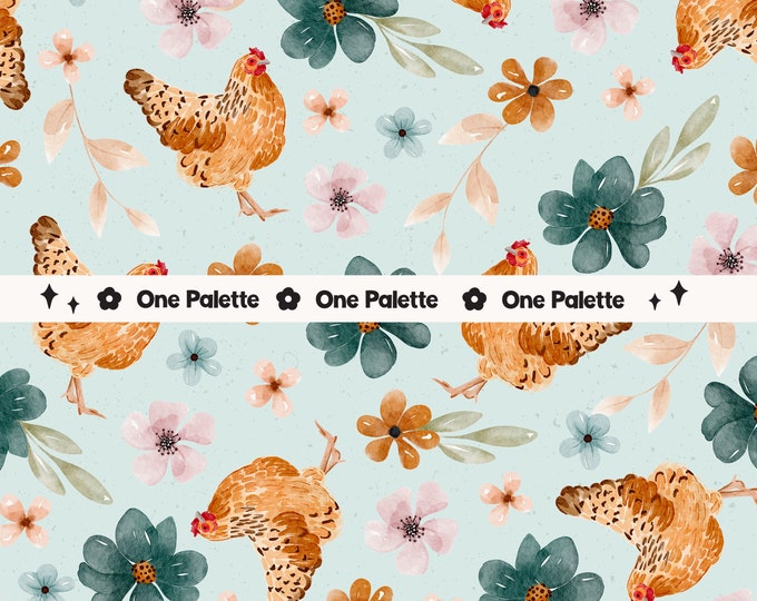 Fall Floral Roosters Chickens Seamless Pattern, Boho Fall Farm Animals ...
