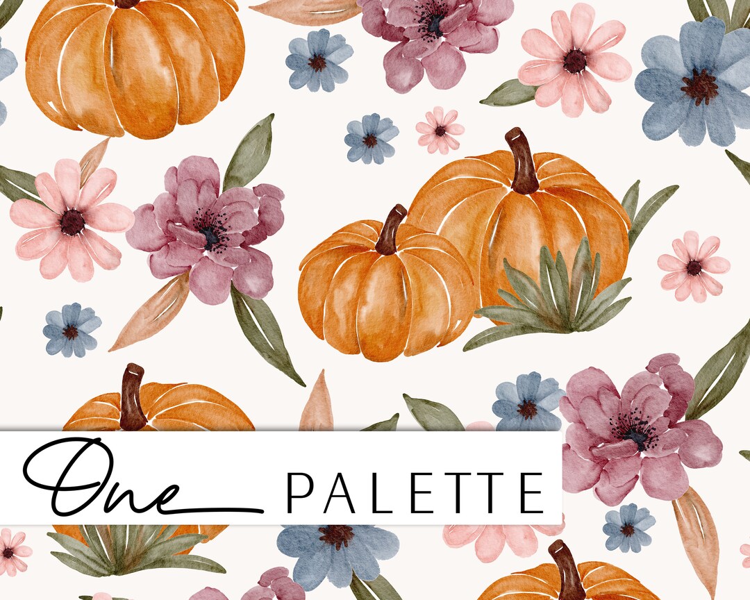 Floral PUMPKINS CREAM | Watercolor Floral Pumpkins Seamless Digital ...