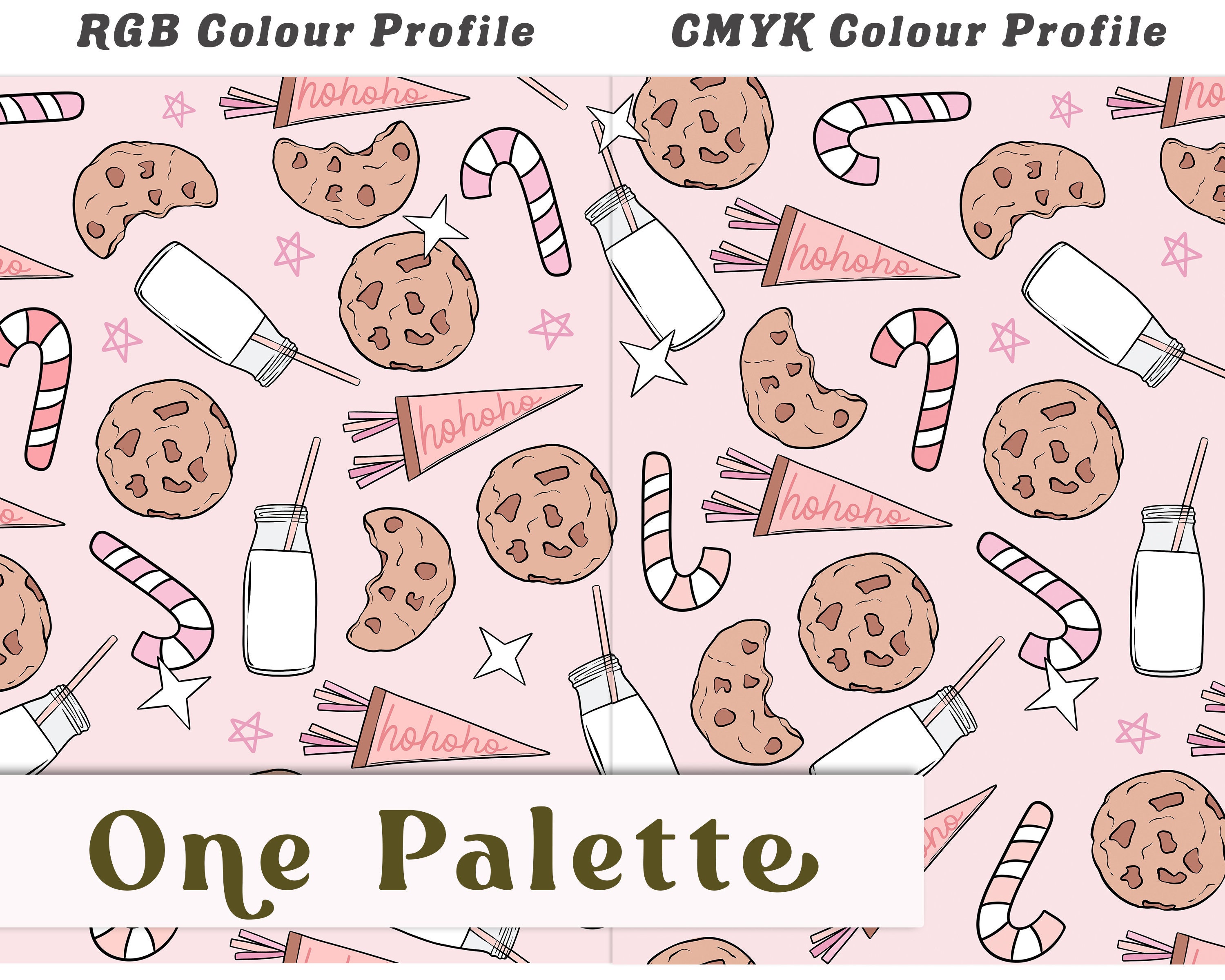 Milk and Cookies Christmas Fabric Pattern: Pink Seamless Design ...