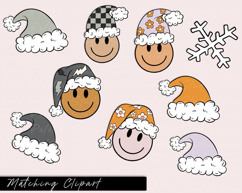 Retro Smiley Christmas Smiley Matching Clipart Digital - Etsy