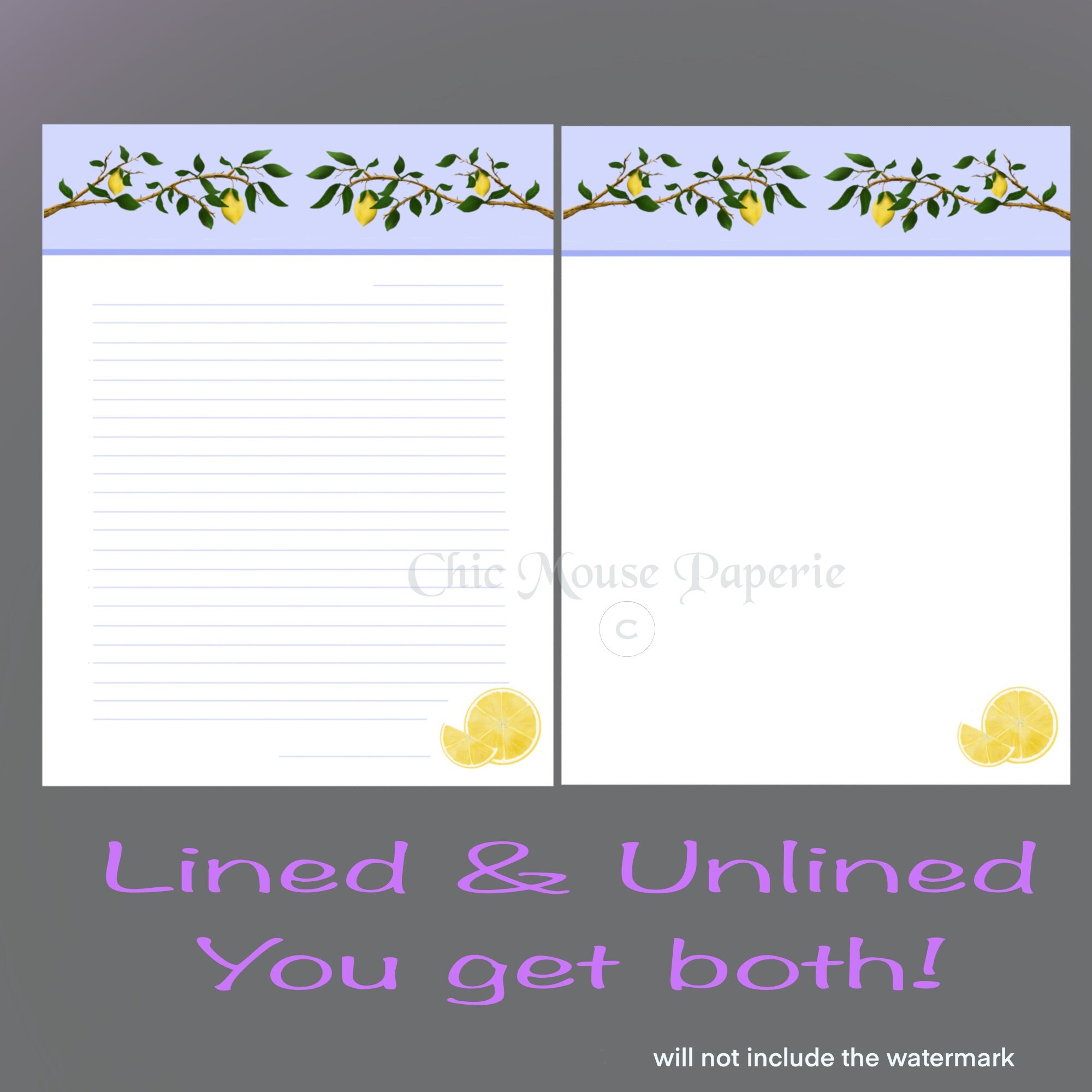 Lemon Tree Branches Printable Stationery Letter Size Digital Download ...