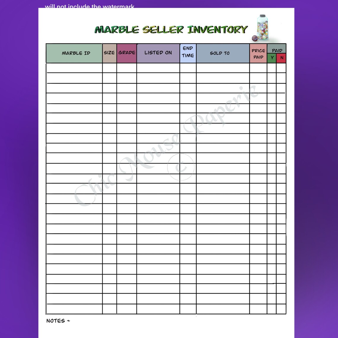 Marble Seller Inventory List 8.5 X 11 Toy Glass Marbles Id Sold Price ...