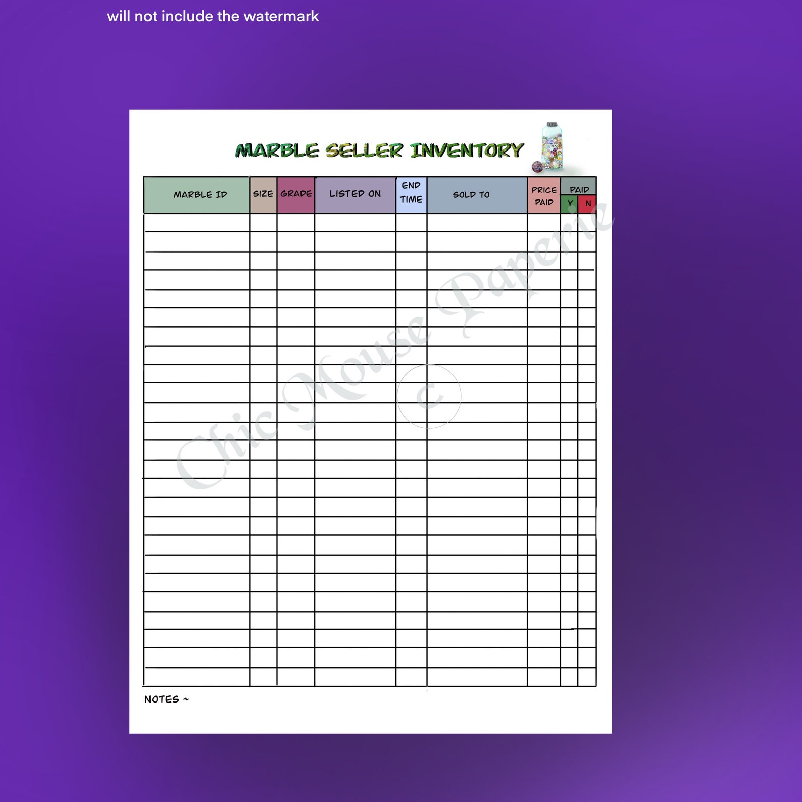 Marble Seller Inventory List 8.5 X 11 Toy Glass Marbles Id Sold Price ...