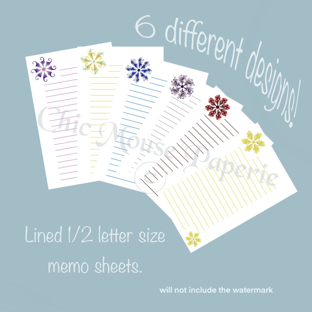 Memo Stationery Set 6 Designs Kaleidoscopic Lined Half Page Size ...