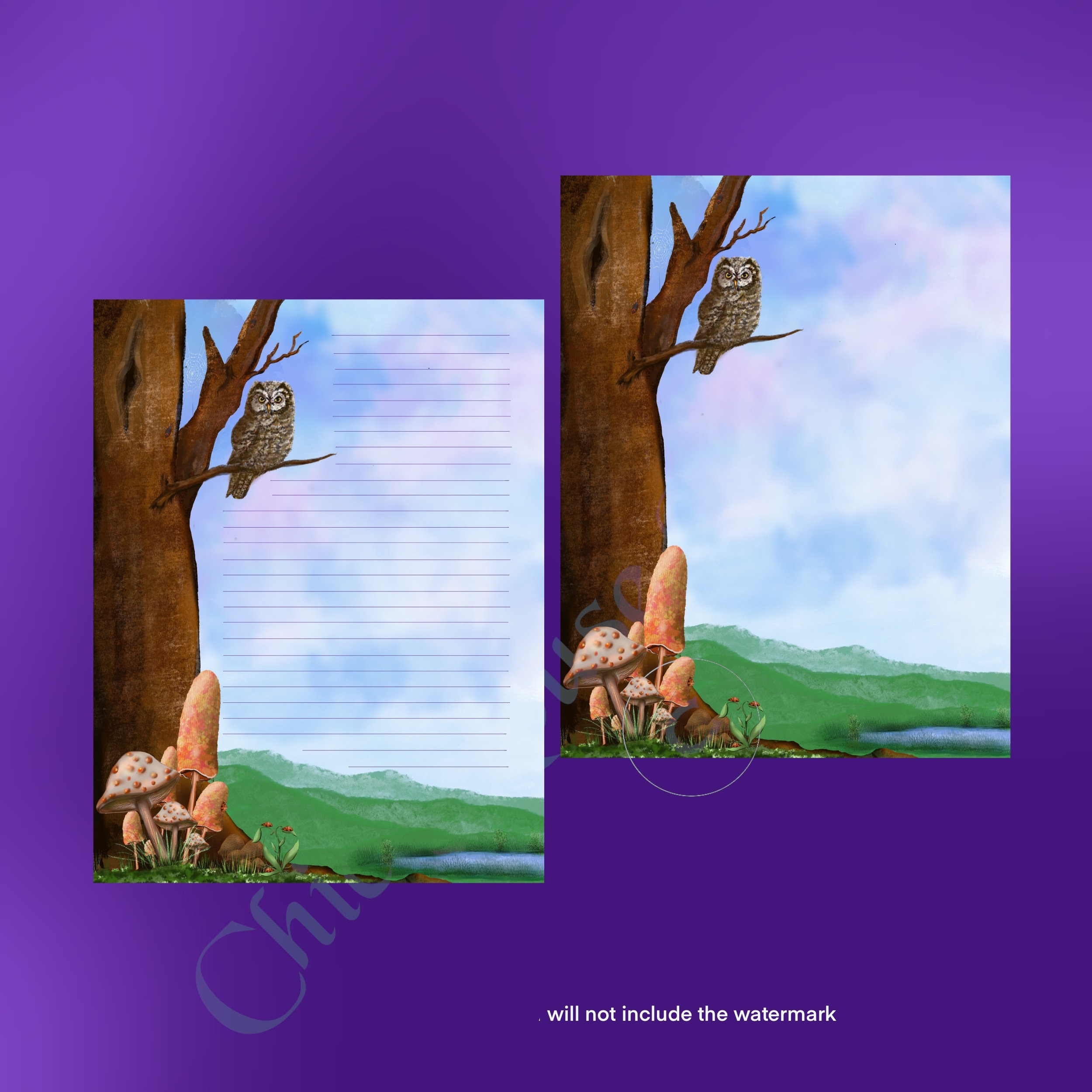 Owl Mushroom Nature Stationery Printable Writing Paper Scrapbooking ...