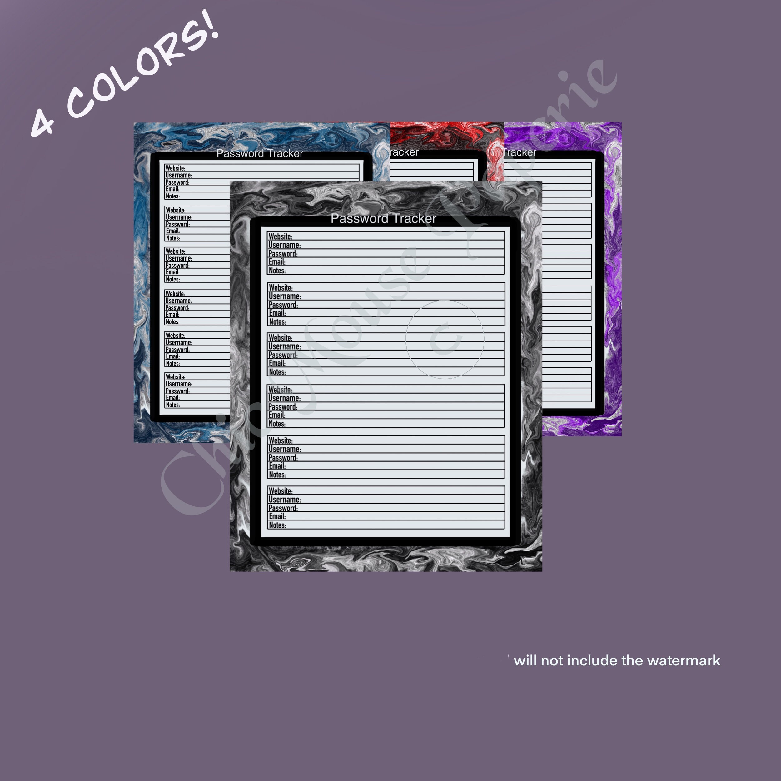 Password Tracker Marbled Design 4 Colors Black Blue Red Purple - Etsy