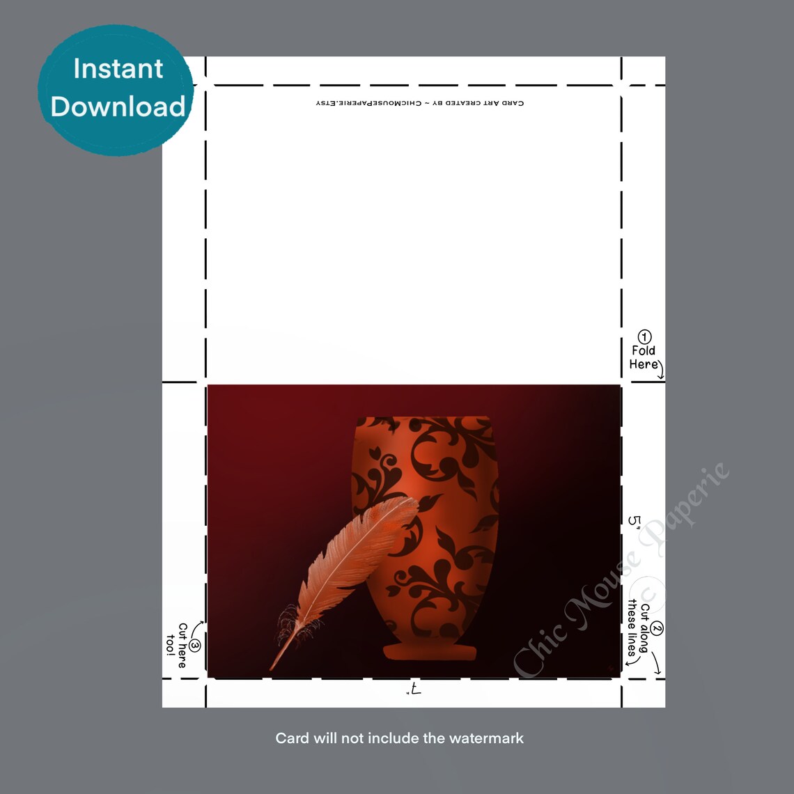 Blank Note Greeting Card Instant Download PNG 5 X 7 Original Artwork ...