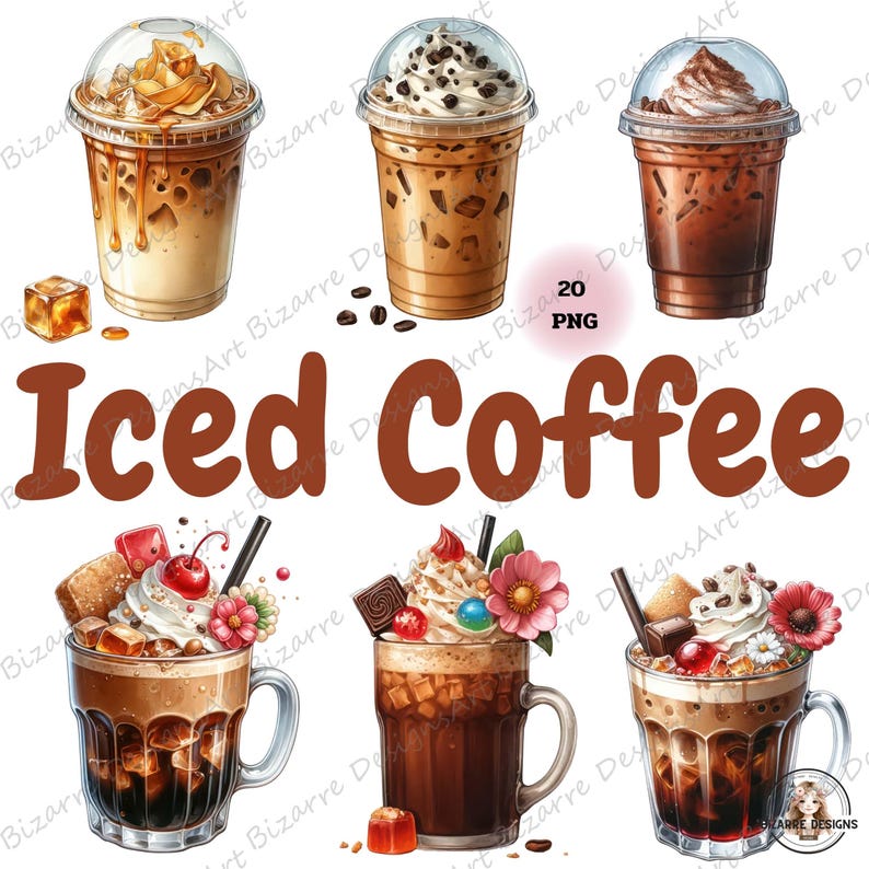 Iced Coffee Clipart Bundle, Coffee Mug Clipart, Summer Coffee Floral ...