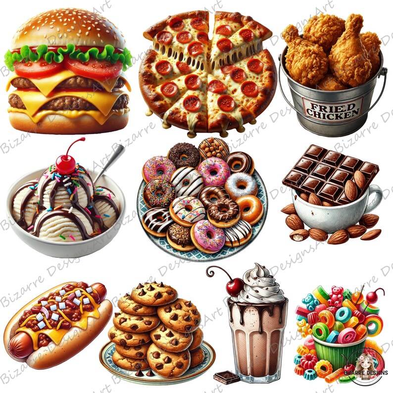 Junk Food Clipart, Fast Food, Food Download, Instant Download, Pizza ...