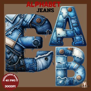 Denim Alphabet, Denim Clipart, Watercolor Denim Clipart, Denim Jeans ...