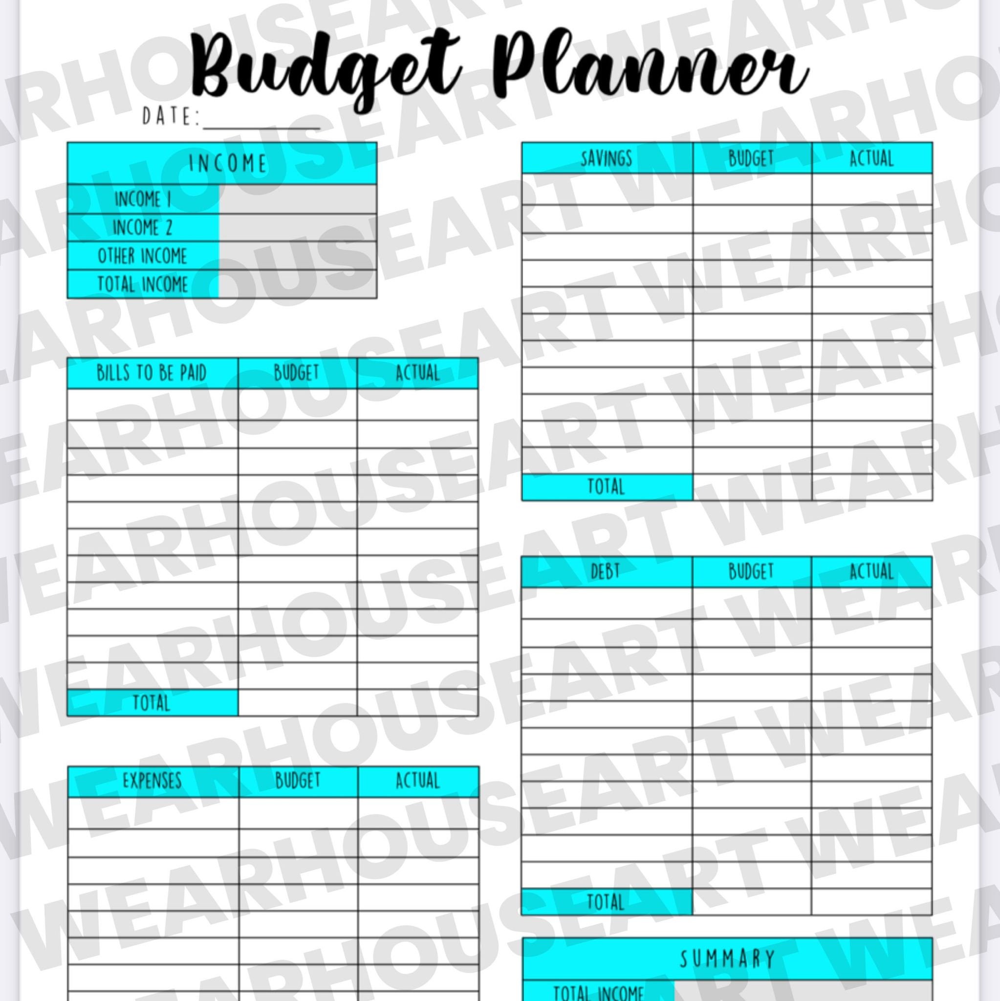 Budget Planner Template - 5 Neon Colors - Digital Download - Etsy