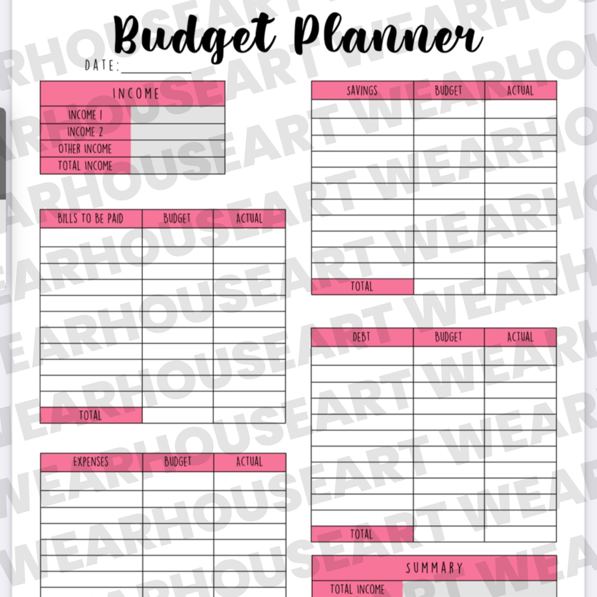 Budget Planner Template - 5 Bright Colors - Digital Download - Etsy