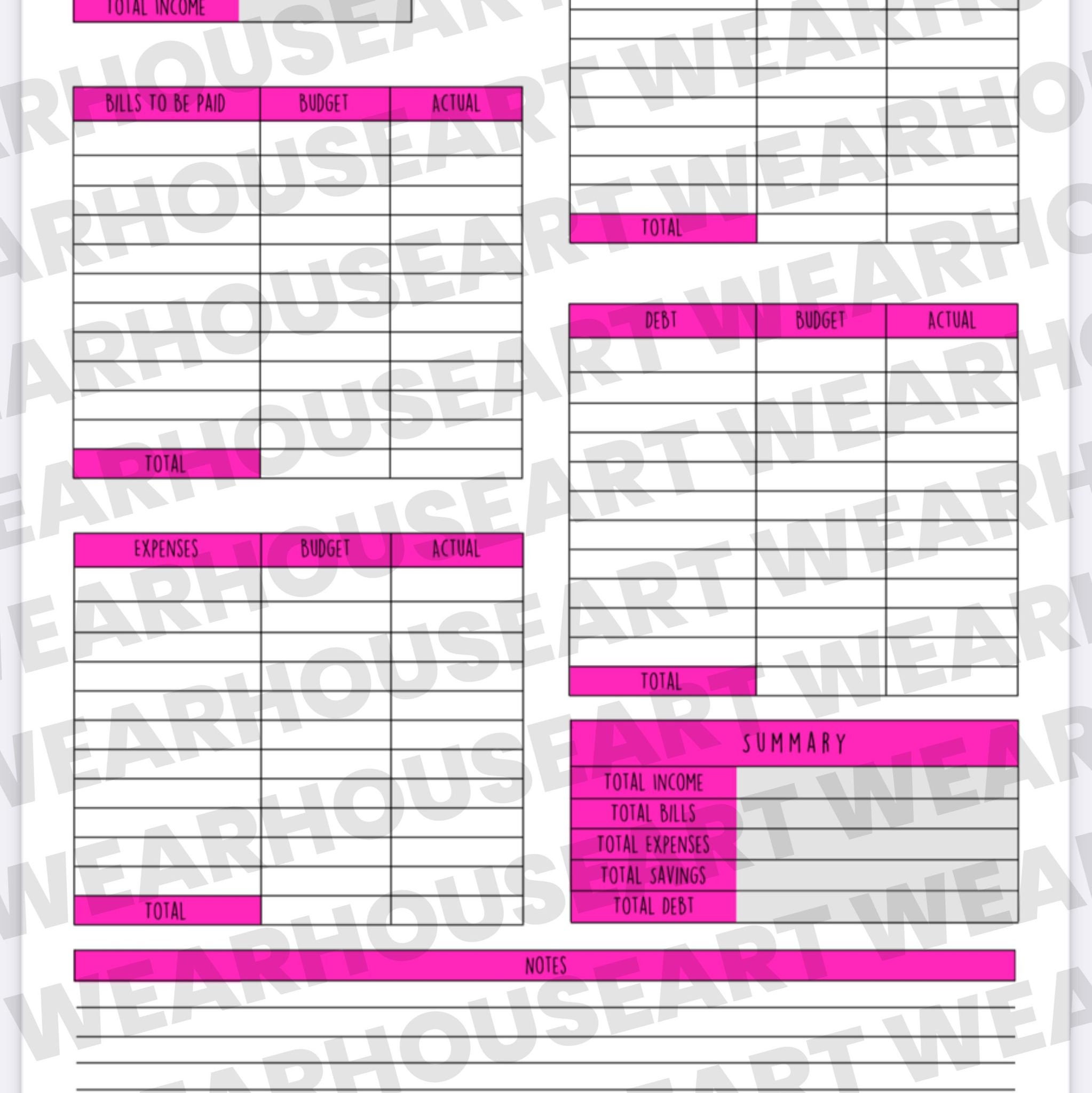 Budget Planner Template - 5 Neon Colors - Digital Download - Etsy